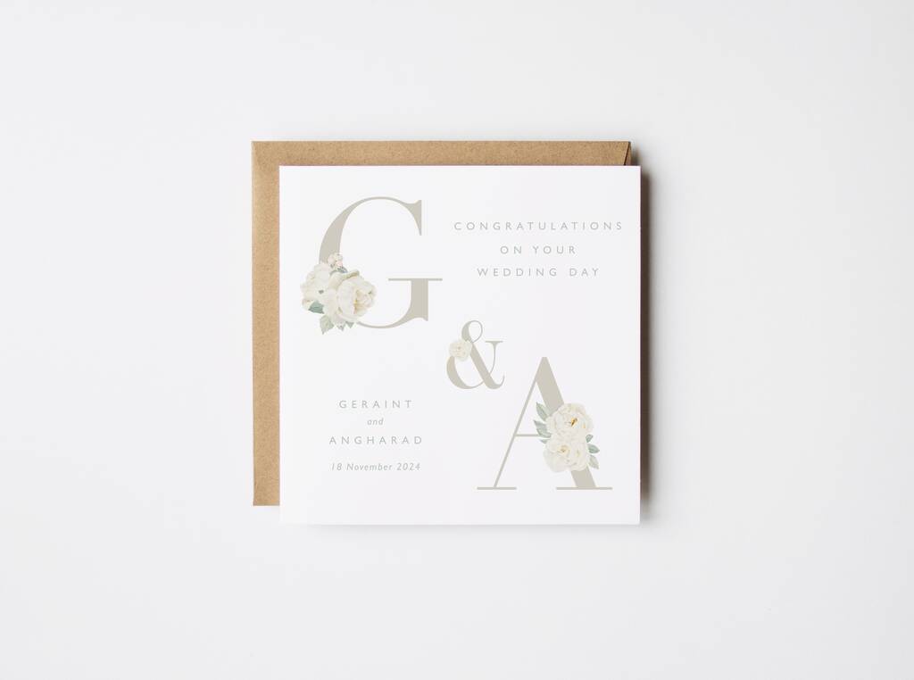 Personalised Initials Green Floral Wedding Card By momo+boo