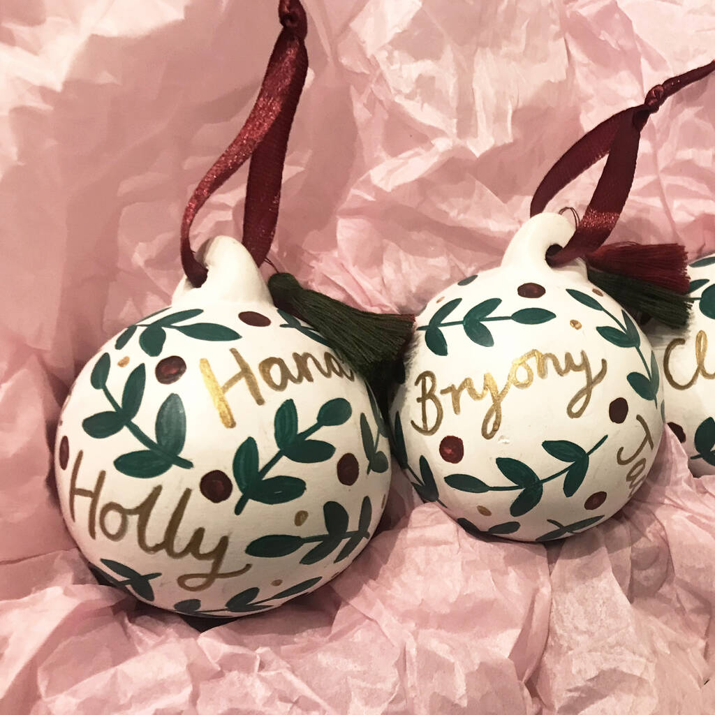 Personalised Botanical Hand Painted Ceramic Bauble By Laura Barnes ...