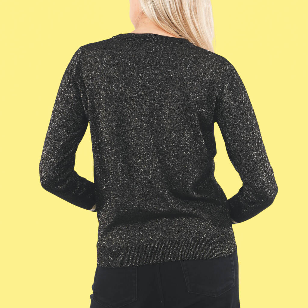 Black Glitter Jumper With Gold Star And Stripe Print By Hello Gifts UK