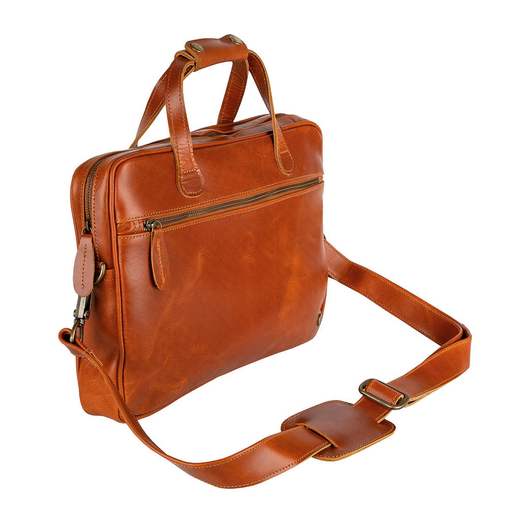 Personalised Buffalo Leather Compact Laptop Satchel By MAHI Leather