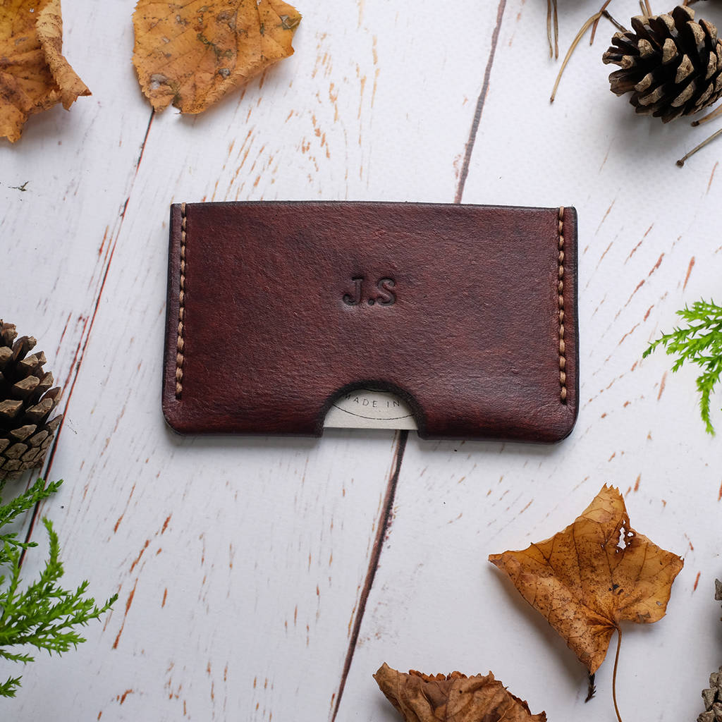 personalised slim leather card holder by hide & home ...