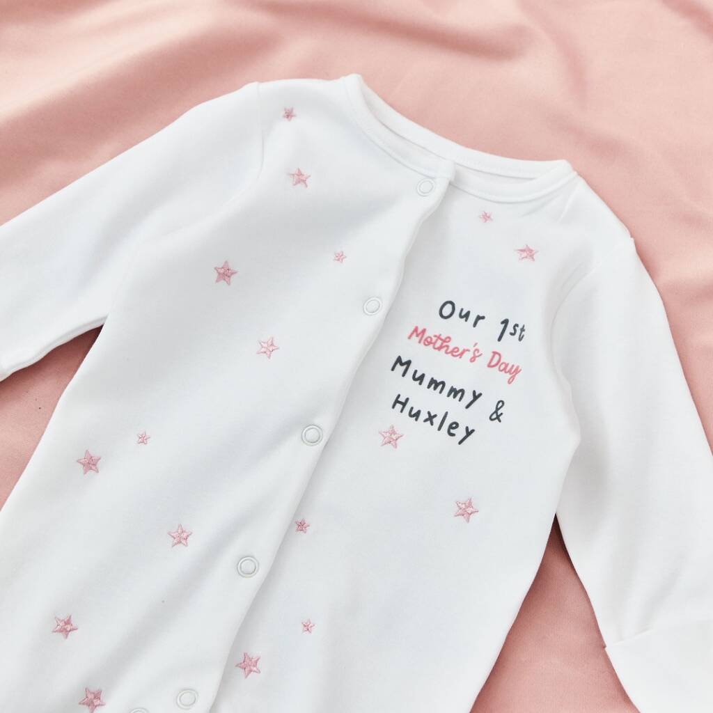 Personalised Our 1st Mother's Day Pink Star Sleepsuit By My 1st Years