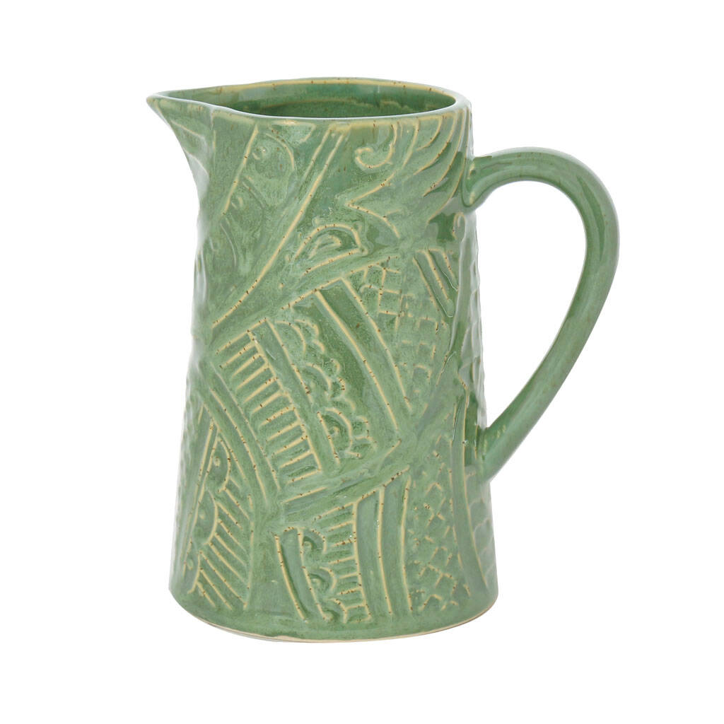 Green Patterned Ceramic Pitcher Vase By Dibor | notonthehighstreet.com
