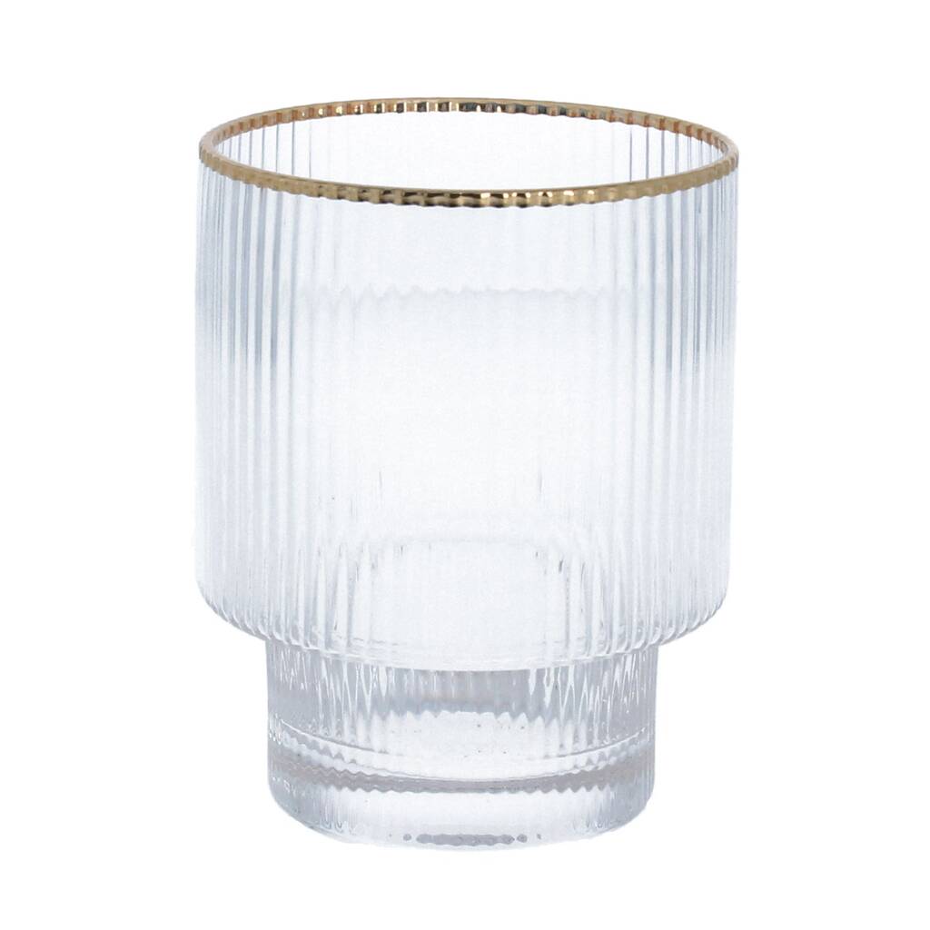 Gold Rim Ribbed Glass Tumbler By Heliotique