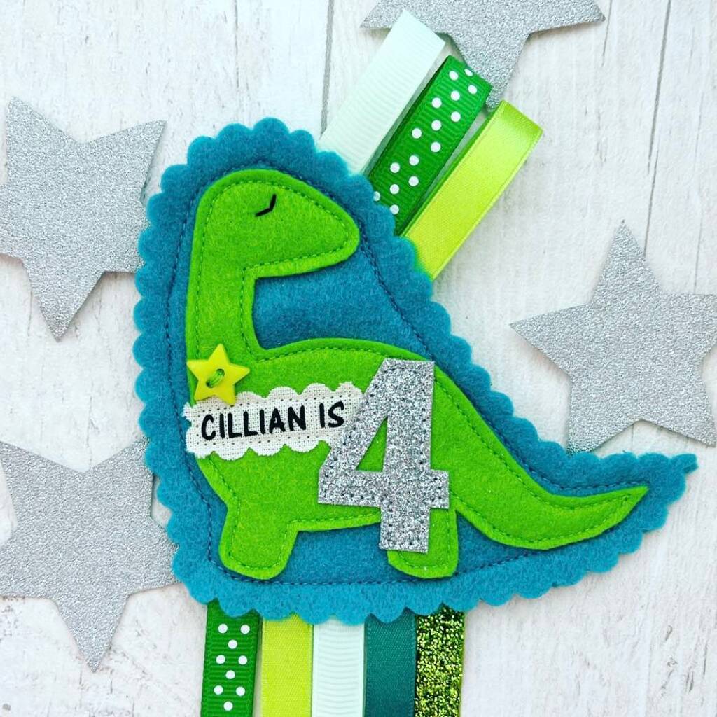Personalised Dinosaur Shape Birthday Rosette By Stitching Dee-lights ...