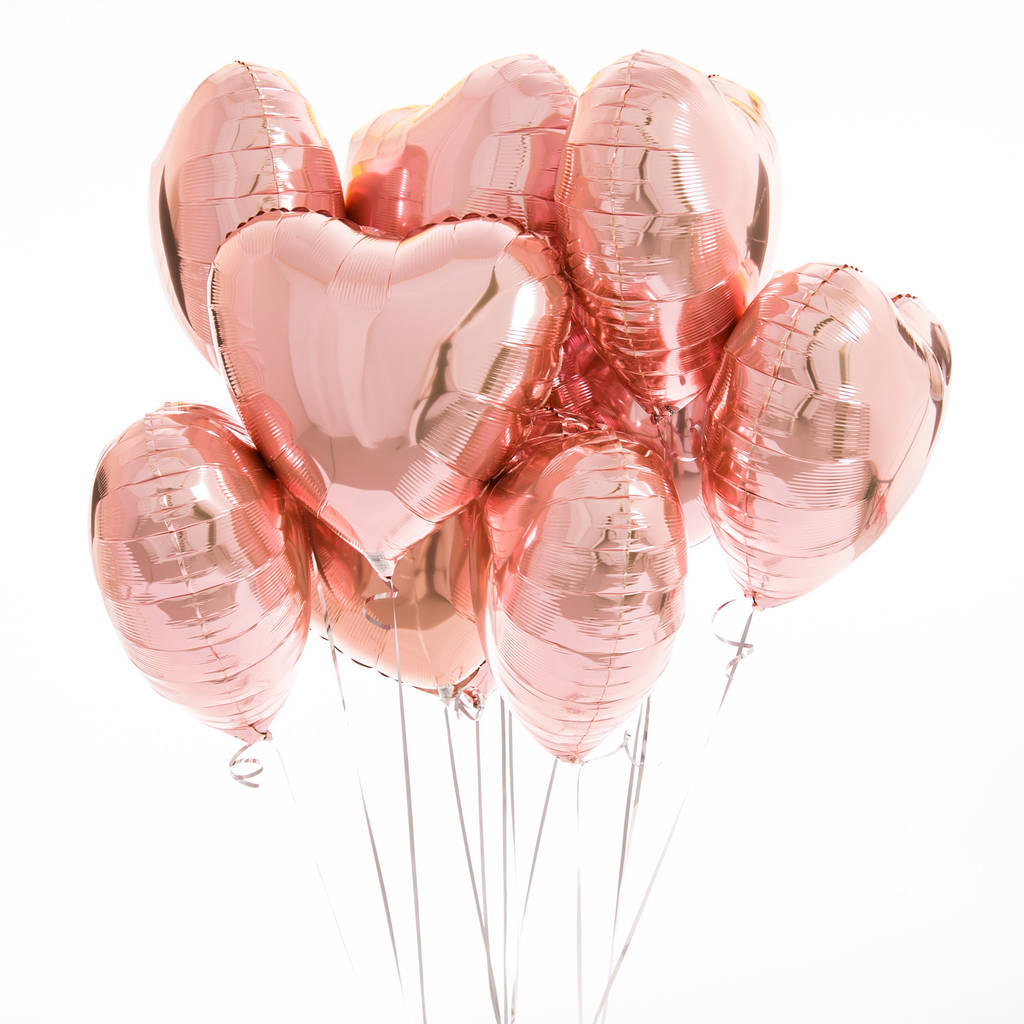 inflated one dozen rose gold heart foil balloons by bubblegum balloons ...