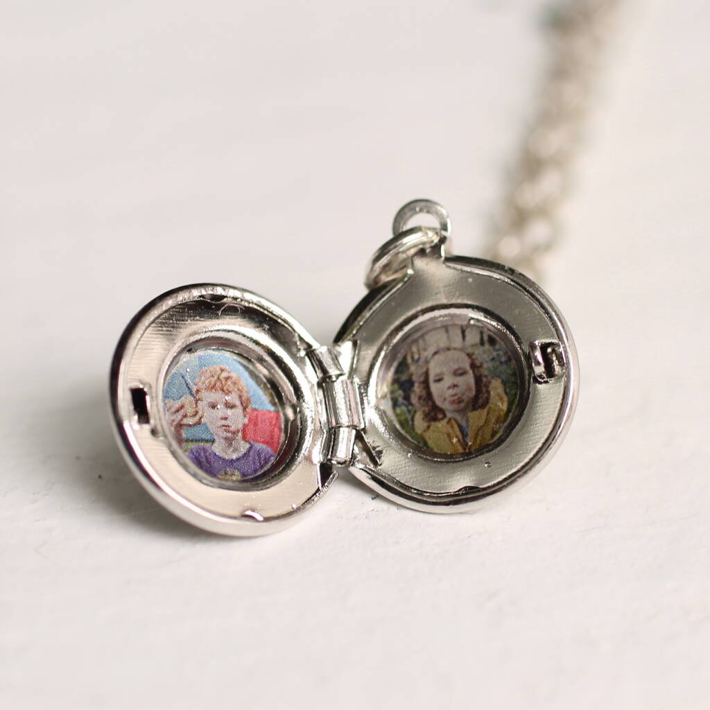 Tiny Personalised Silver Round Locket With Photographs By Silk Purse ...