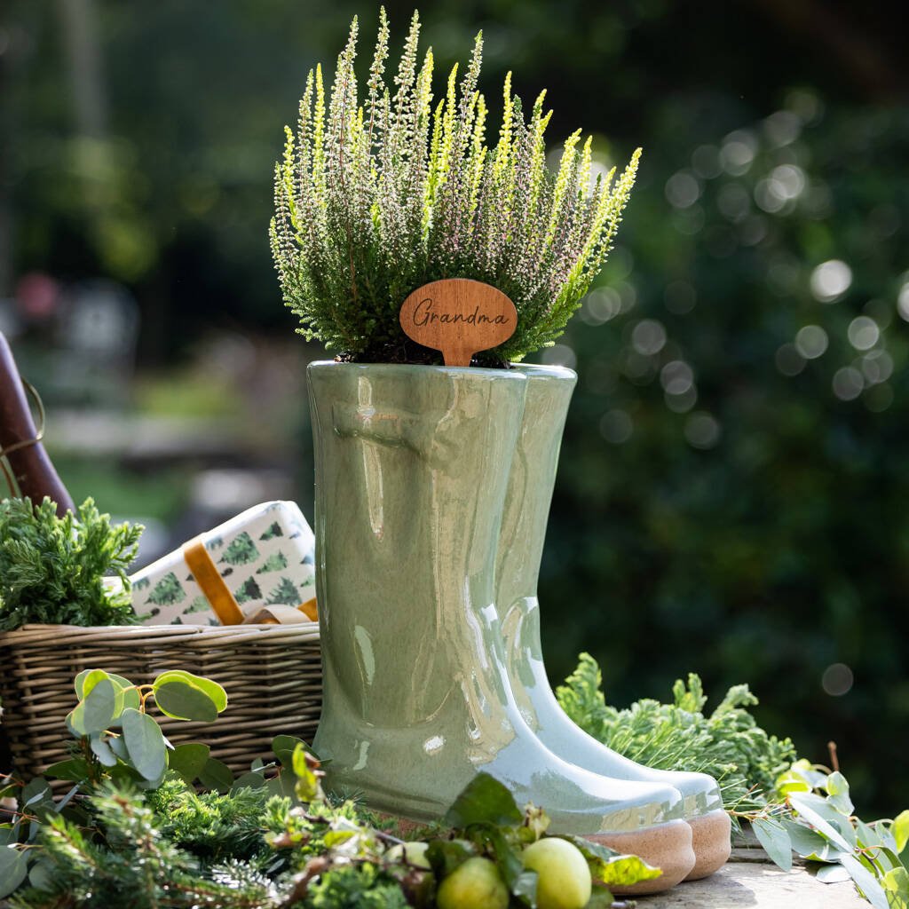 Personalised Green Welly Planters Set By Dibor