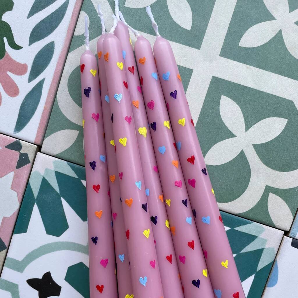 Pink Hand Painted Pair Of Valentines Heart Candles By Homemade Mummy ...