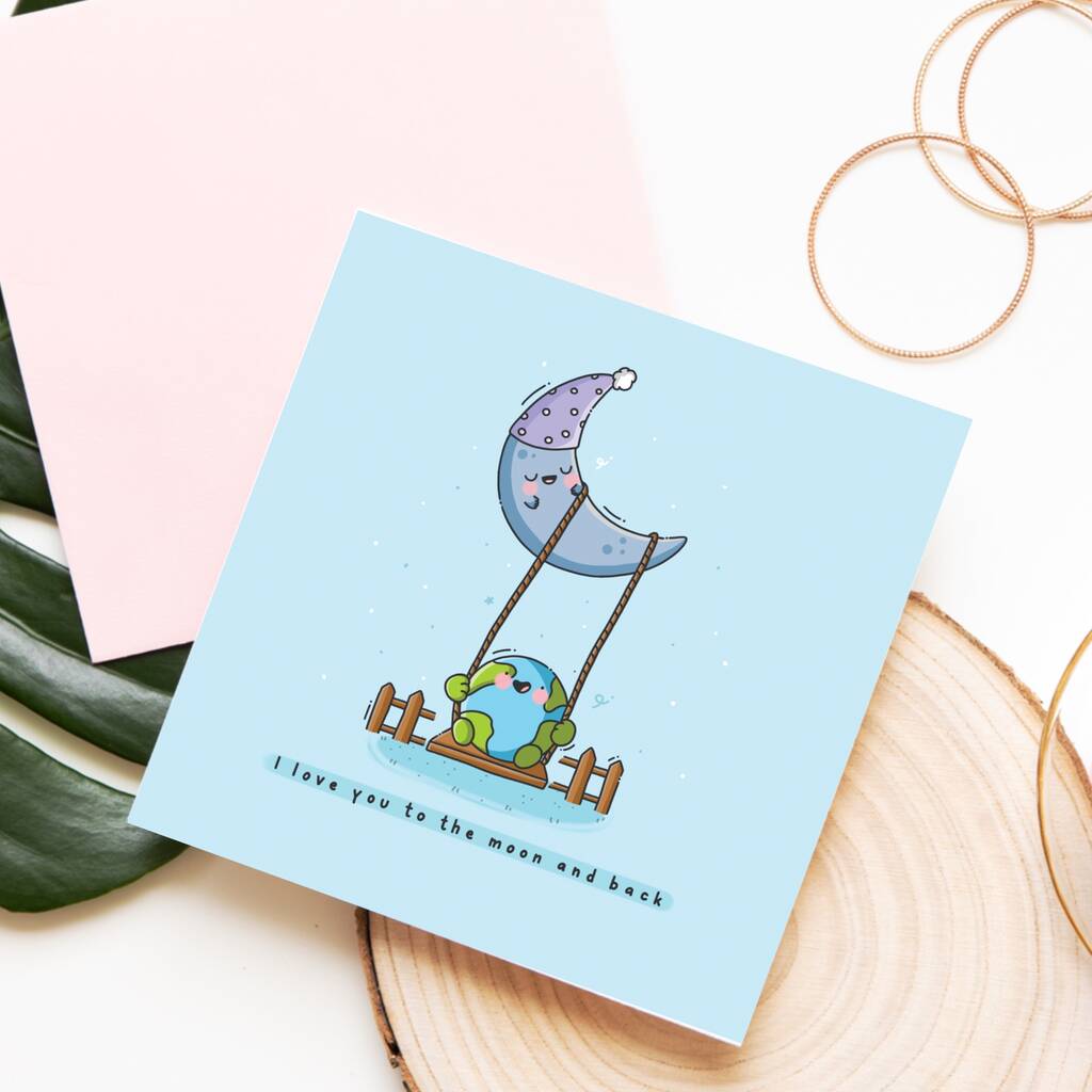 Cute Moon Greetings Card By Toastedink