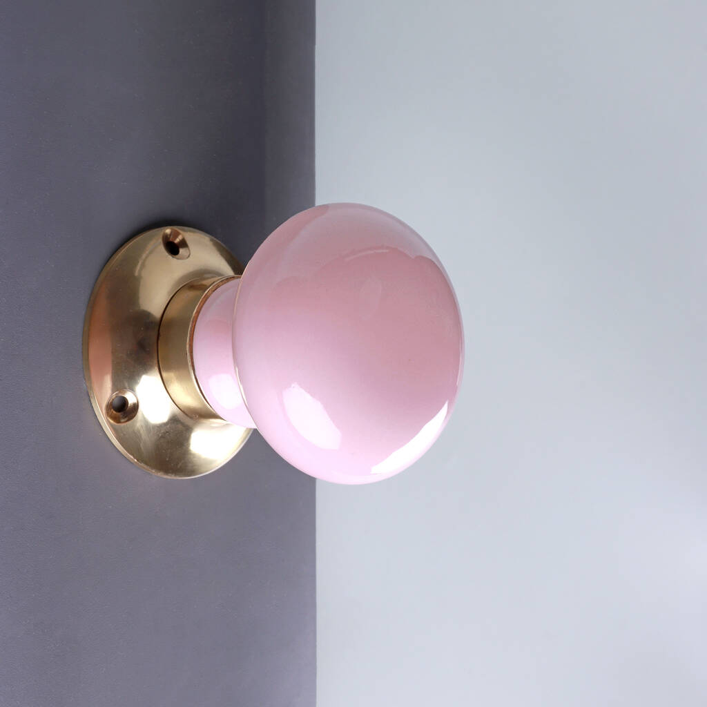 G Decor The Brassworks Edit Pink Set Of Handcrafted Ceramic Porcelain Mortice Door Handles ...