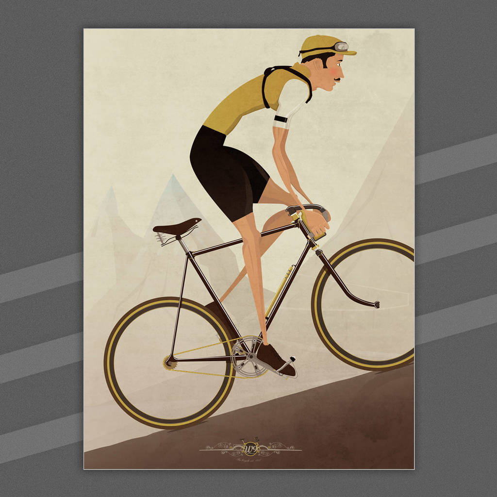 two vintage style cyclist bike poster art print set by wyatt9 ...