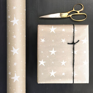 Brown Christmas Wrapping White Stars Paper 5m Roll By The Wedding of my ...
