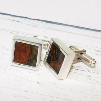 fossilised wood sterling silver cufflinks by hepburn & hughes ...