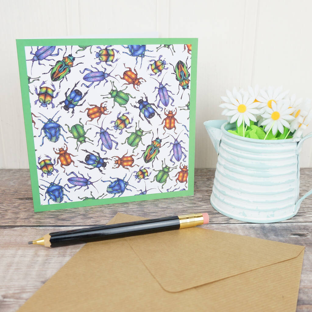 Beetle Illustrated Blank Greetings Card By Jessica Irena Smith Glass ...
