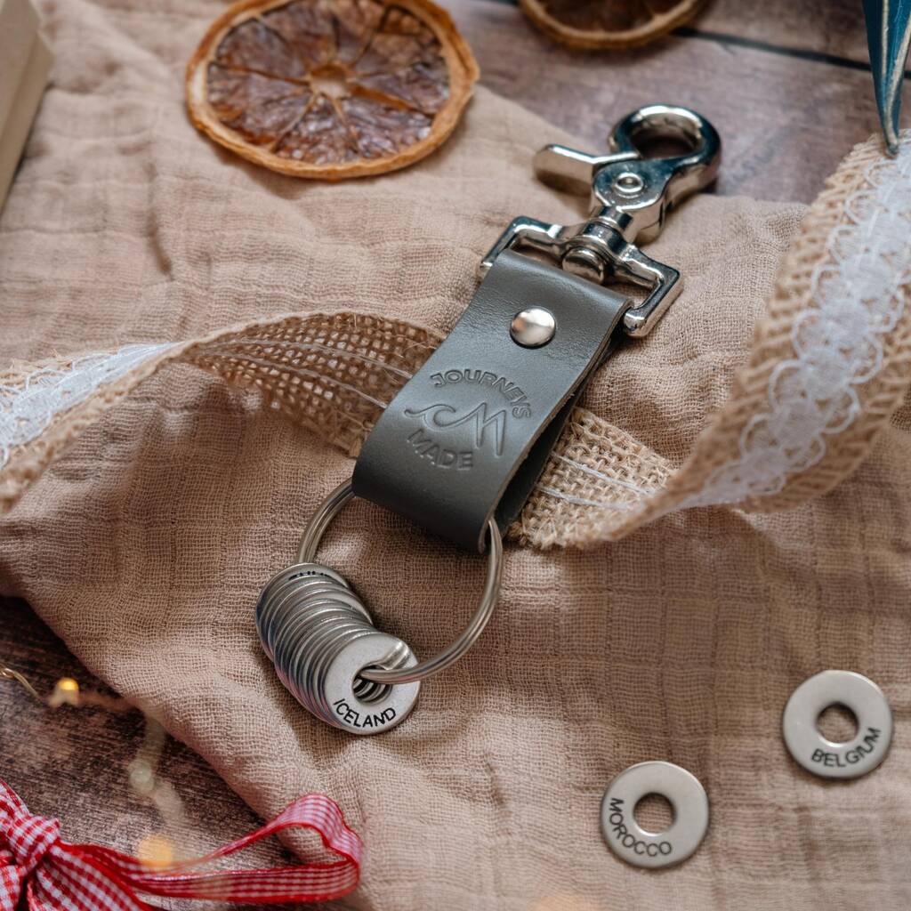 Custom Country Grey Leather Travel Keyring Gift Set By Journeys Made ...