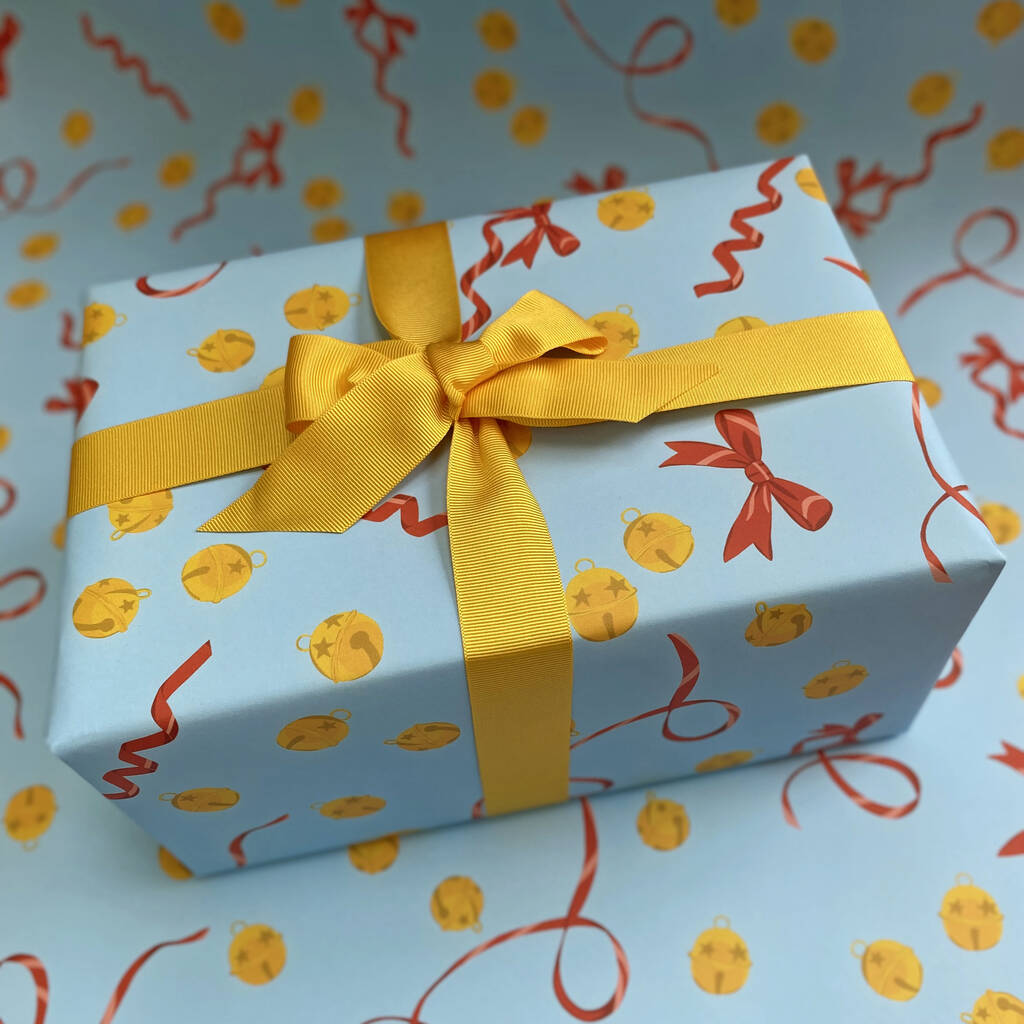 Bells And Ribbons Christmas Wrapping Paper By Lizzie Chancellor