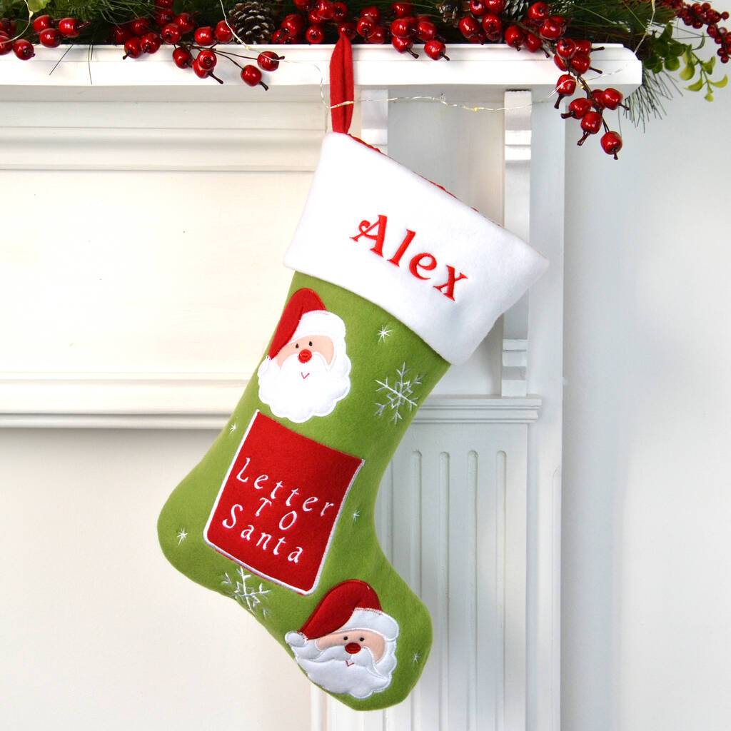 Personalised Green 'Letter to Santa' Christmas Stocking By 1st Birthday ...
