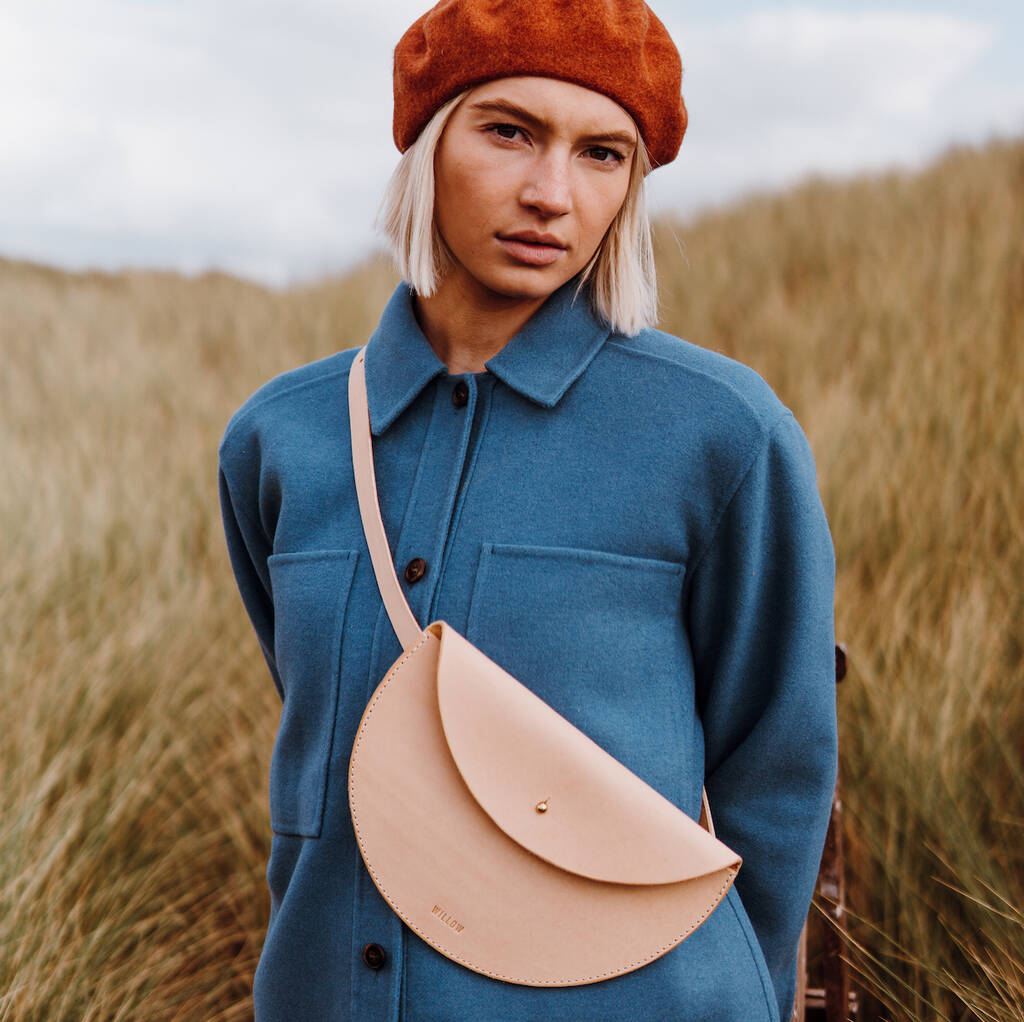 Large Slim Handmade Leather Halfmoon Crossbody Bag By WORKS IN LEATHER