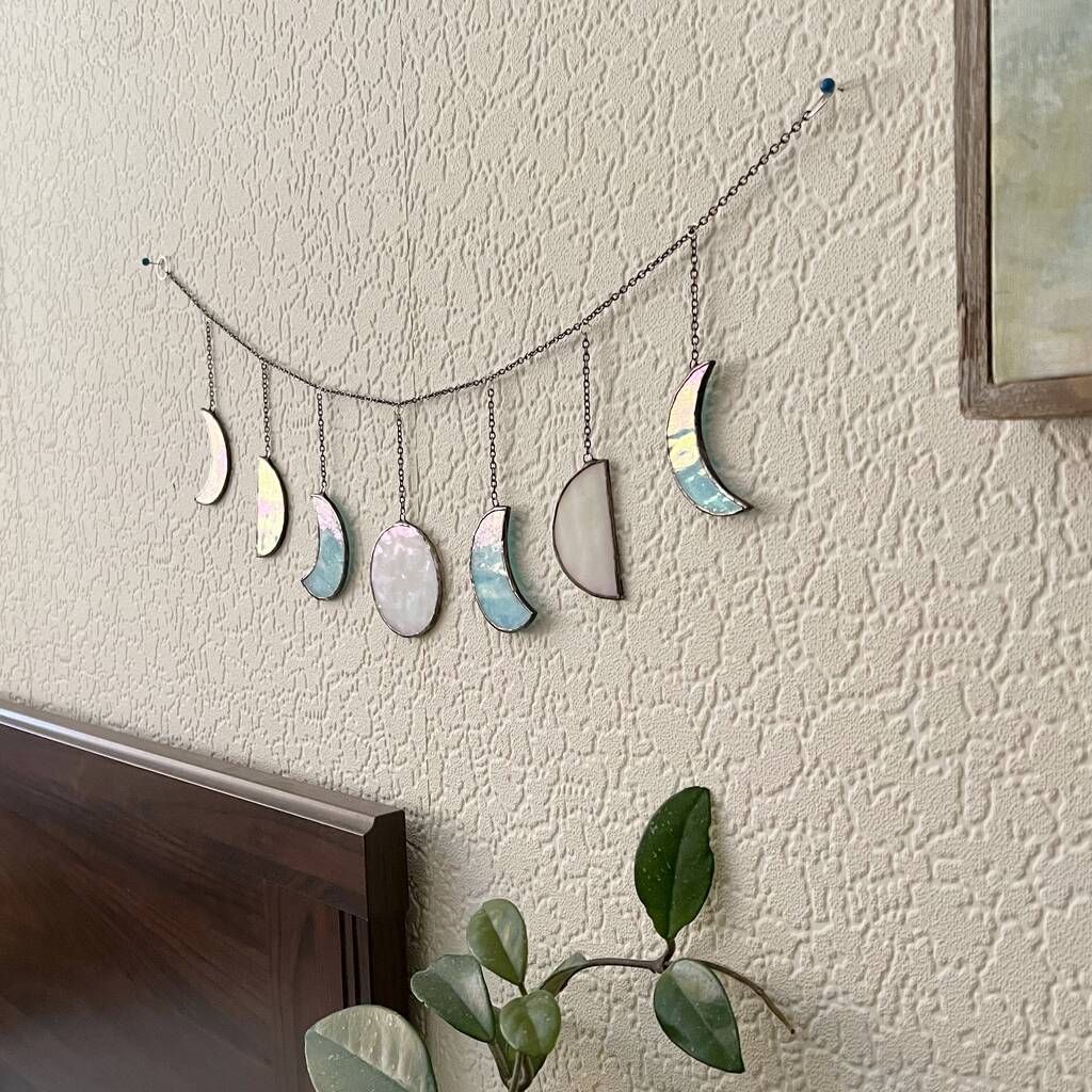 Blue And White Glass Moon Phases Wall Hanging By MMC Glass