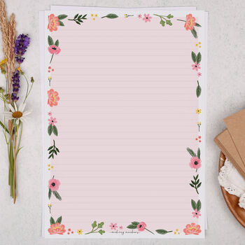 A4 Letter Writing Paper With Pink Floral Border By Making Meadows ...