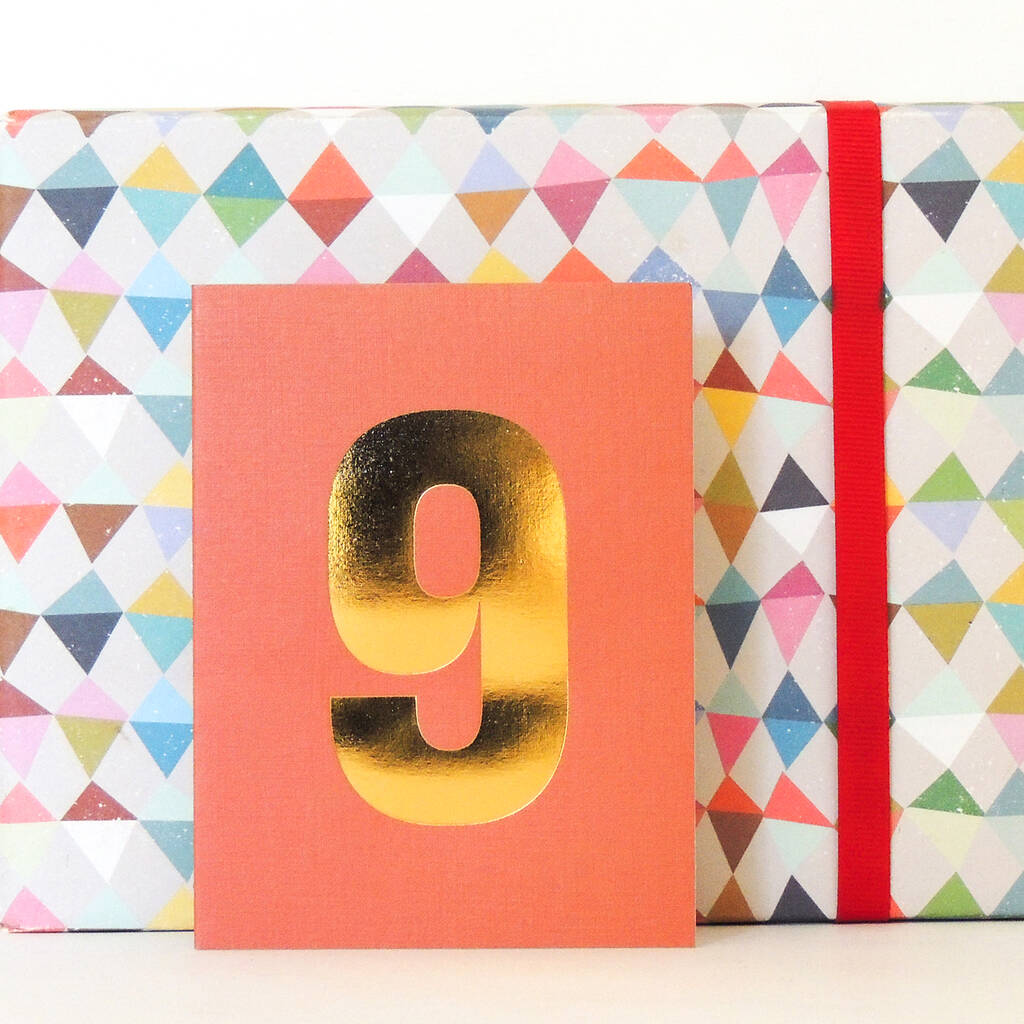 Mini Gold Foiled Number Nine Card By Kali Stileman Publishing
