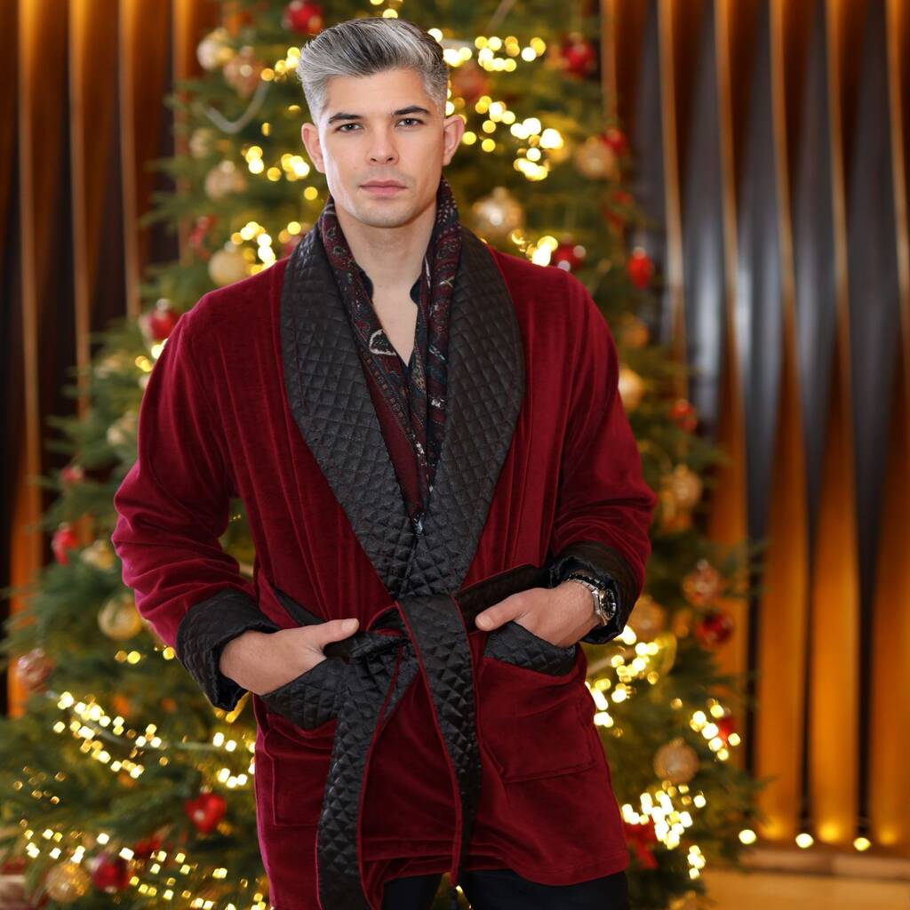 Belgravia Luxury Cotton Short Velvet Robe In Burgundy By Bown of London ...