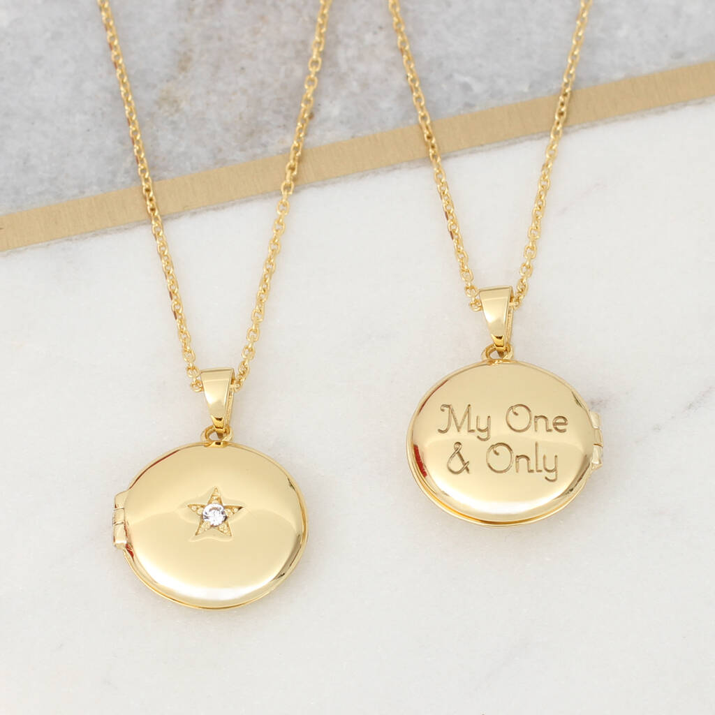 Personalised 18ct Gold Plated Star Set Crystal Locket By Hurleyburley