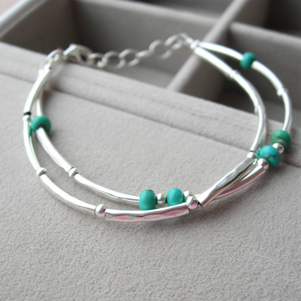 turquoise and silver double stranded bracelet by hazey designs ...