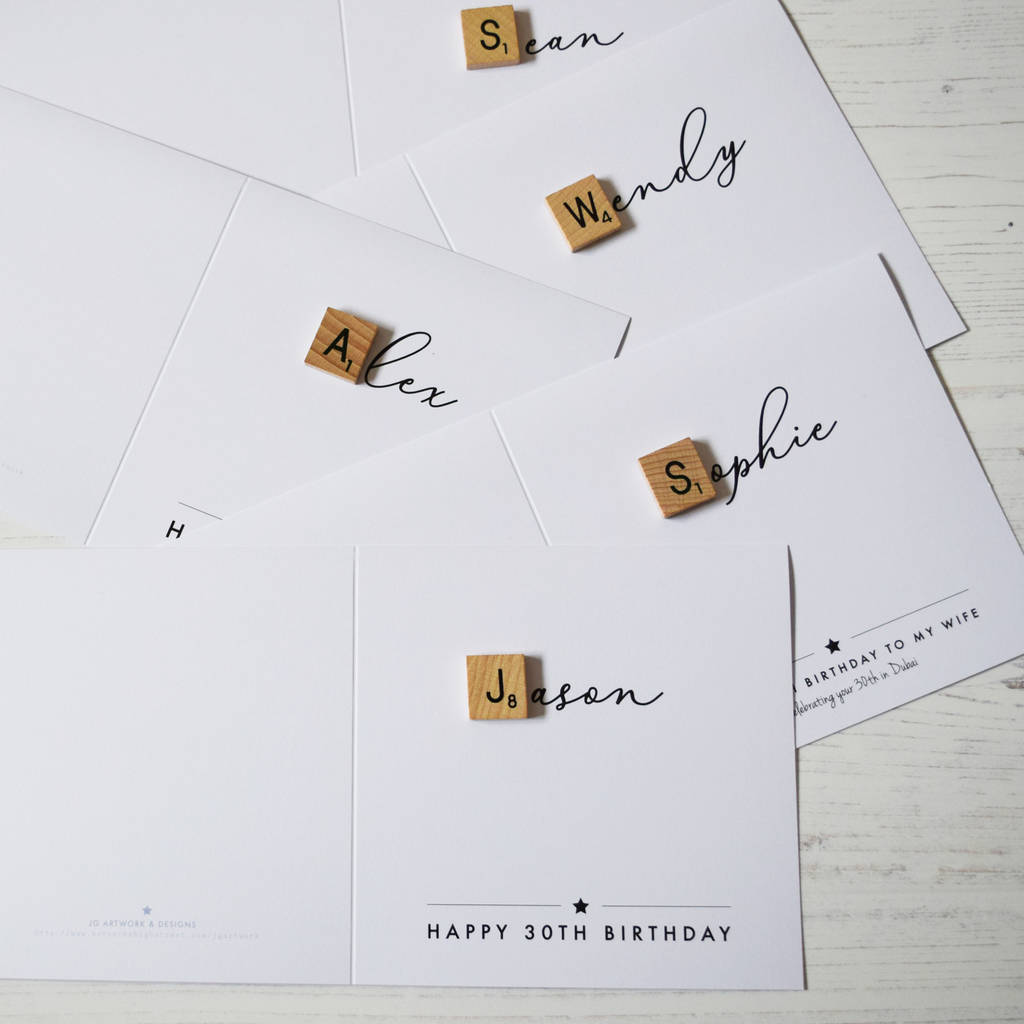 personalised milestone birthday scrabble card by jg artwork ...