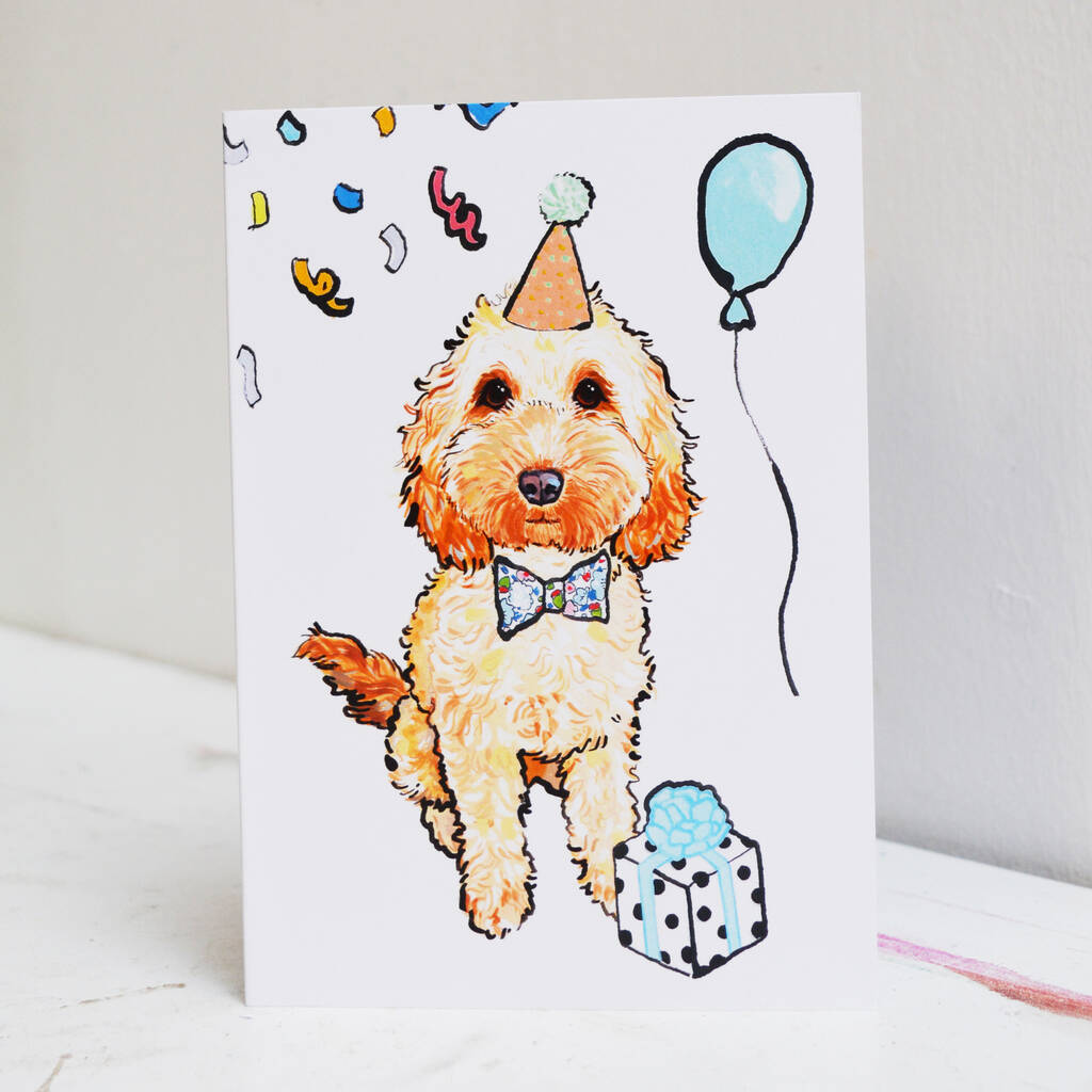 Apricot Cockapoo Birthday Card | Cockapoo By Pet Portrait Illustration ...