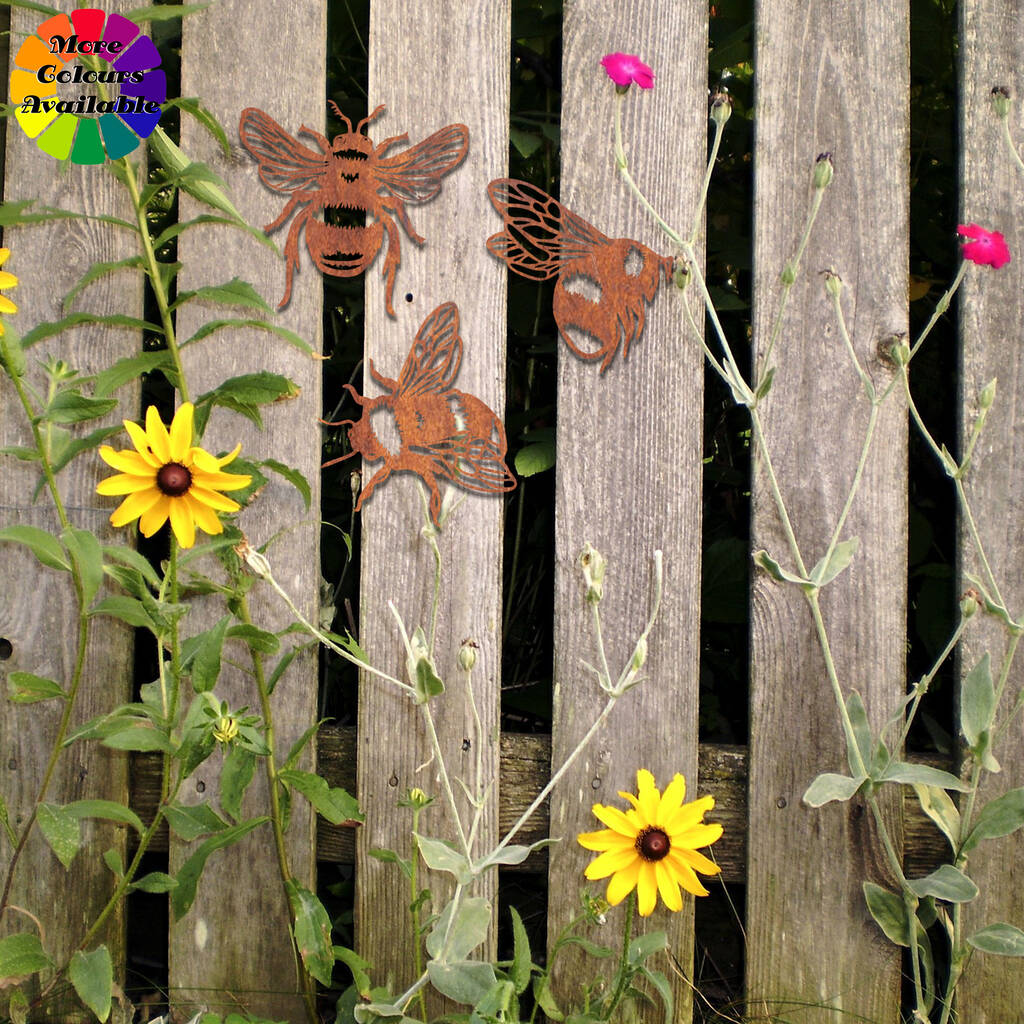 Set Of Three Metal Bees Rusty Metal Art Gardener Gift By Duke Craft ...