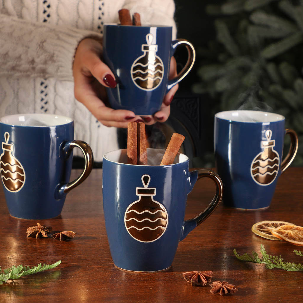Set Of Four Midnight Blue Bauble Mugs By Dibor