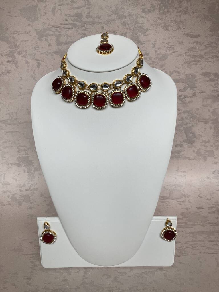 Maheen Gold Plated Crystal Stone Set Maroon By SRCOLLECTION