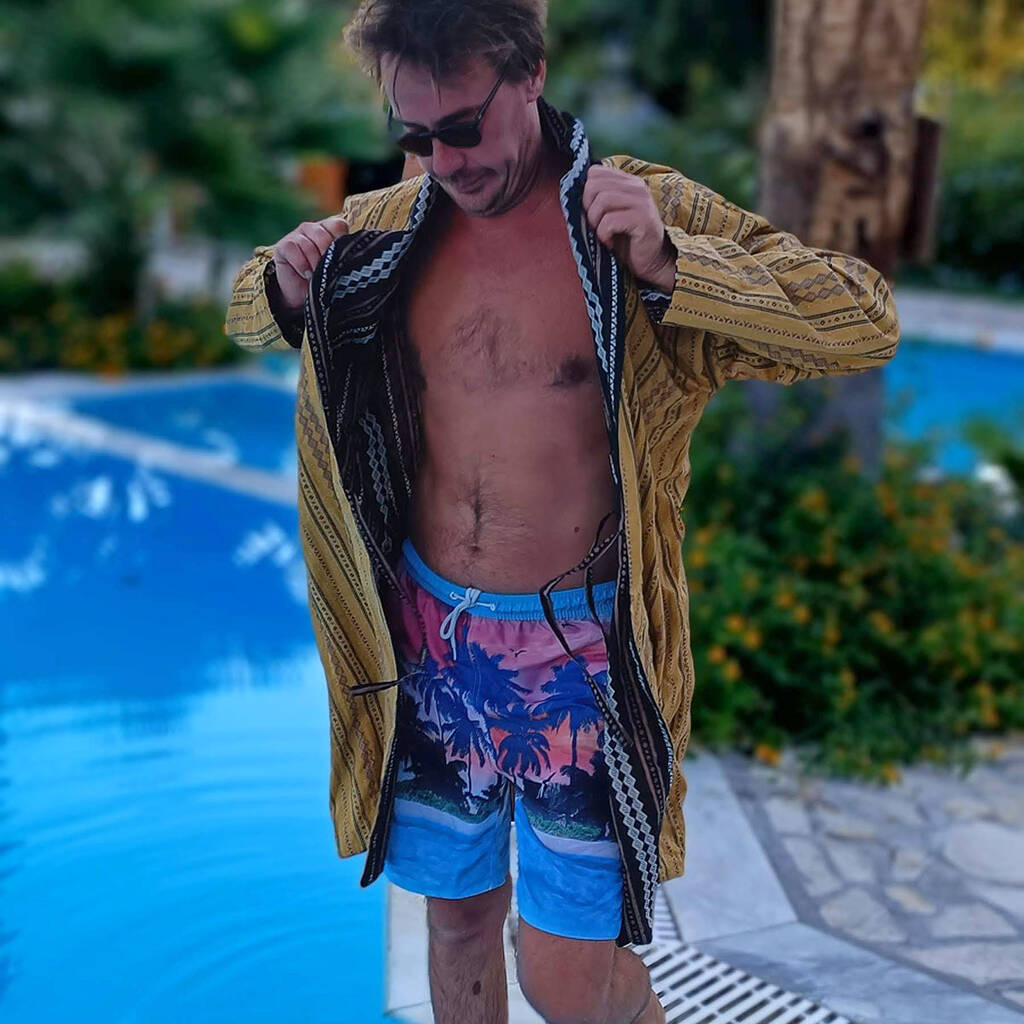 Men's Cotton Dressing Gown Kimono 'Kernel Mustard' By Verry Kerry