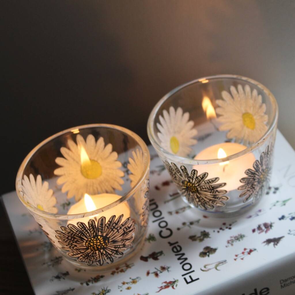 Daisy Hand Painted Glass Tea Light Holders By Samara Ball Designs ...