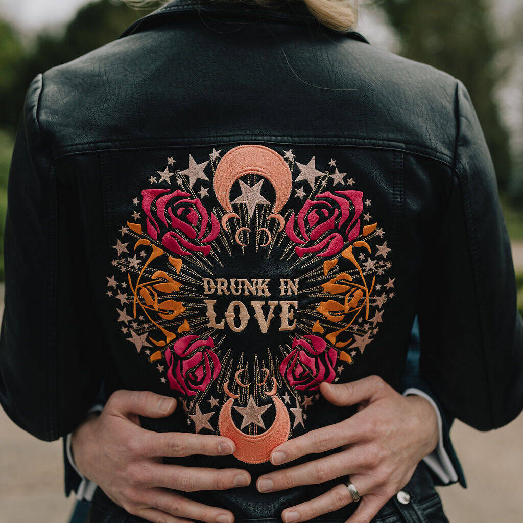 Black Custom Bride Leather Jacket 'Drunk In Love' By Niamh Designs ...