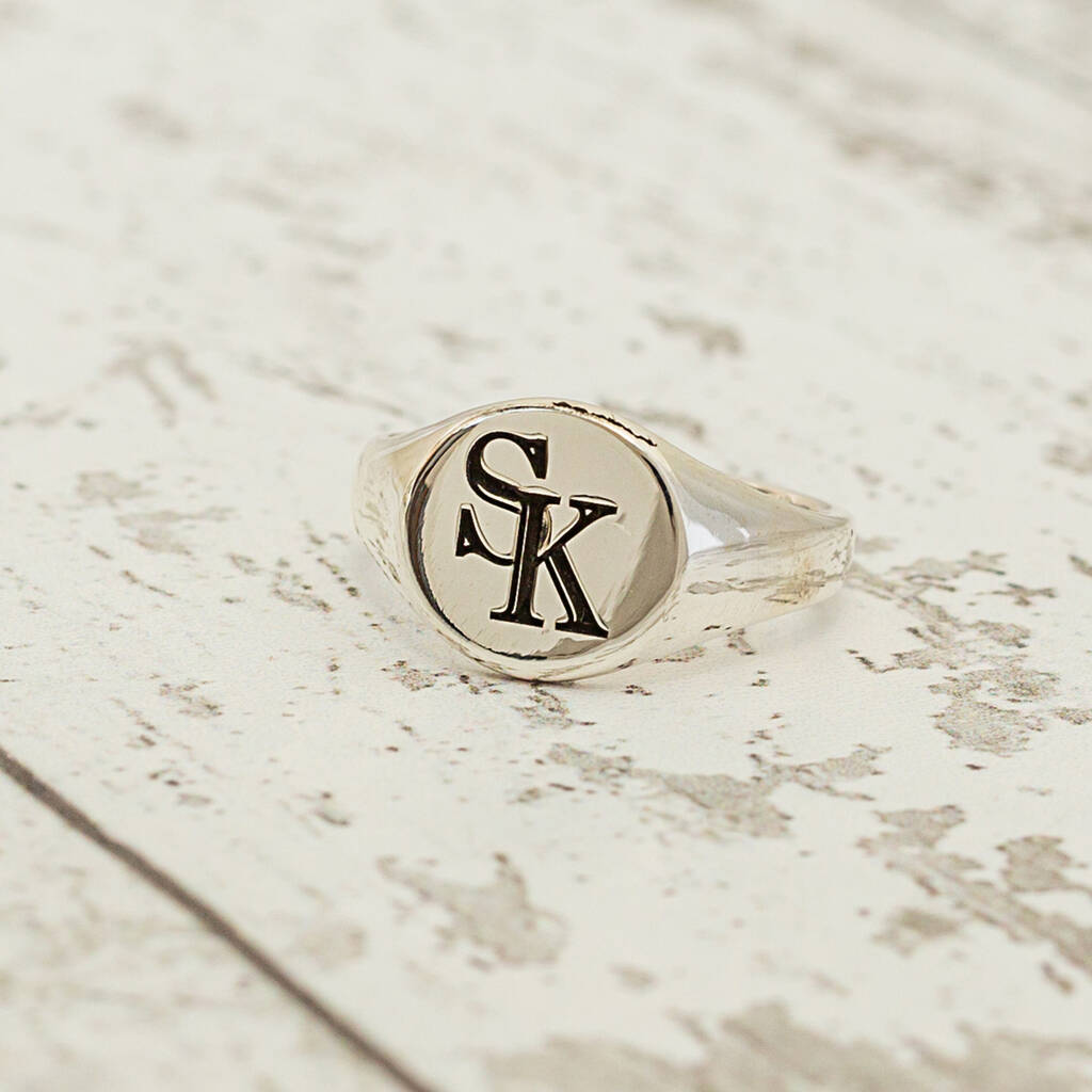 Monogram Initials Round Silver Signet Ring By Scarlett Off The Map ...