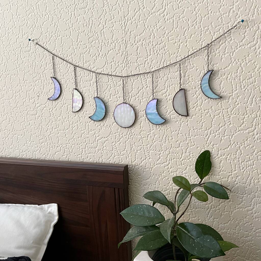 Blue And White Glass Moon Phases Wall Hanging By MMC Glass