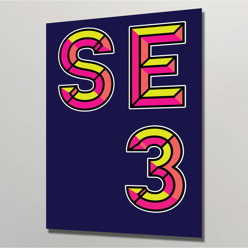 Se3 London Postcode Neon Typography Print By EC Crafted