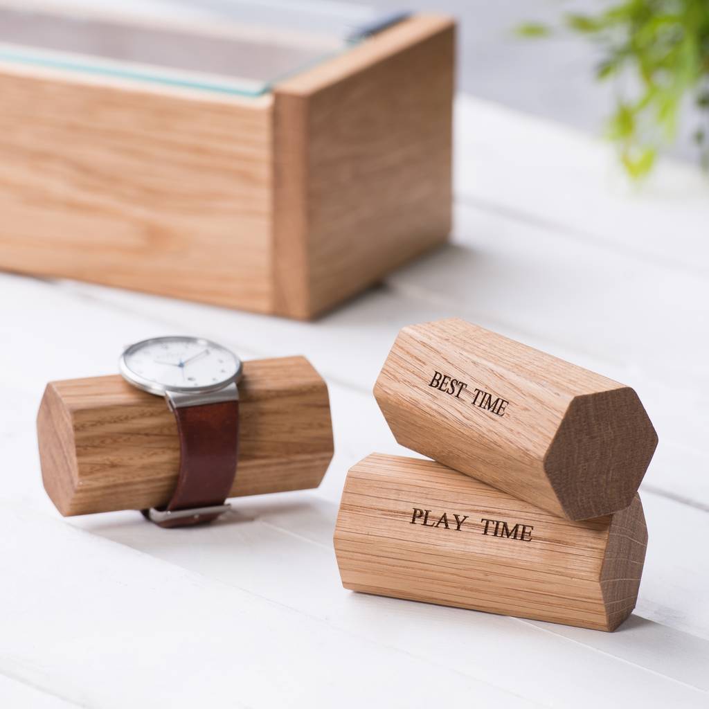 personalised etched glass solid oak watch box by mijmoj design ...