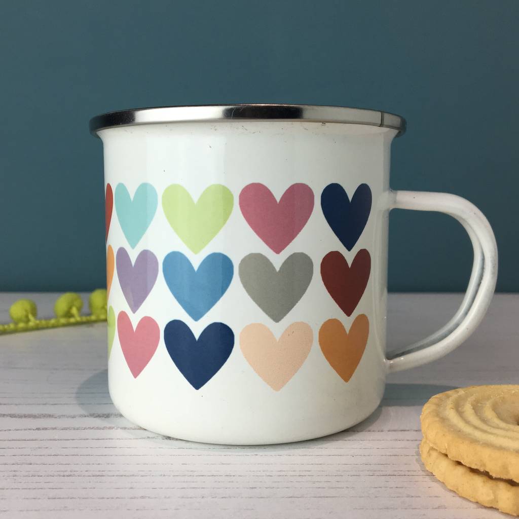 Hearts Enamel Mug By Hendog Designs | notonthehighstreet.com