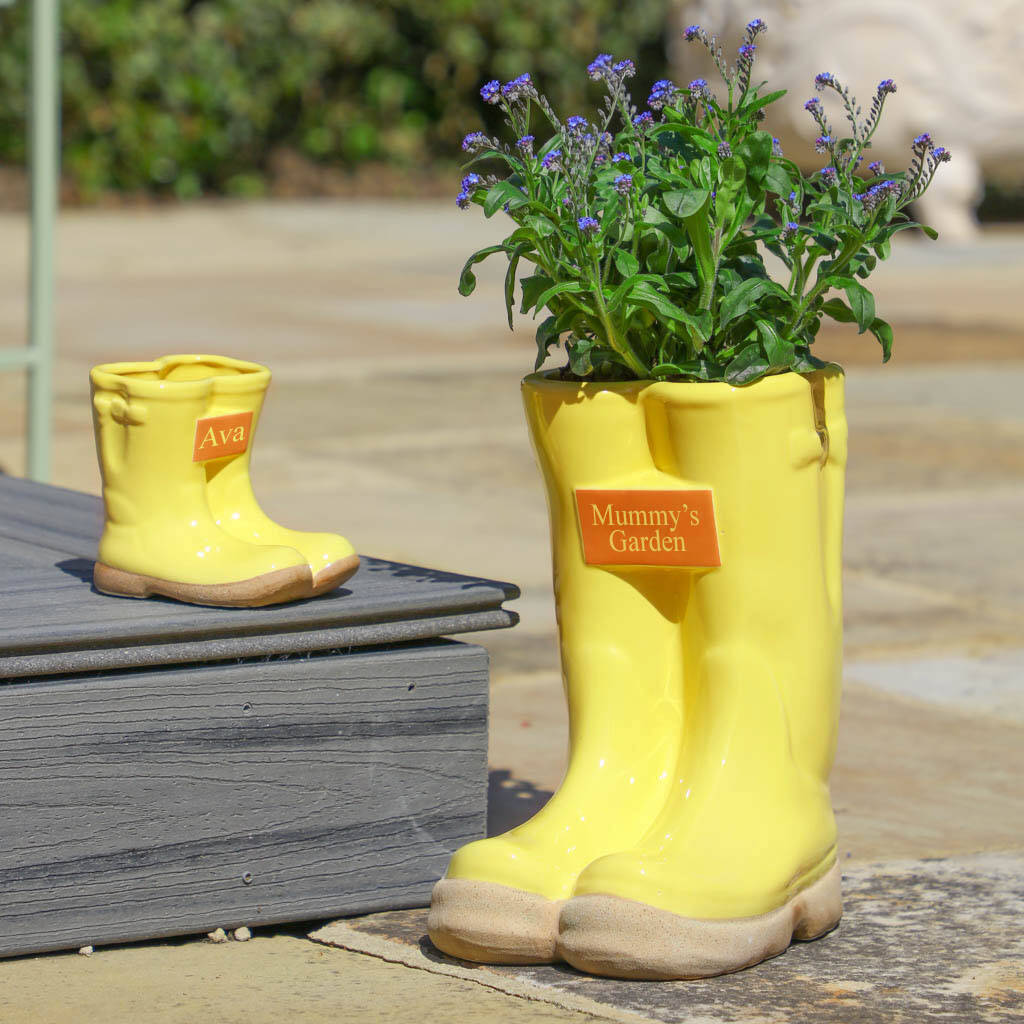 Personalised Yellow Welly Boots Planter Gift Set By Dibor ...