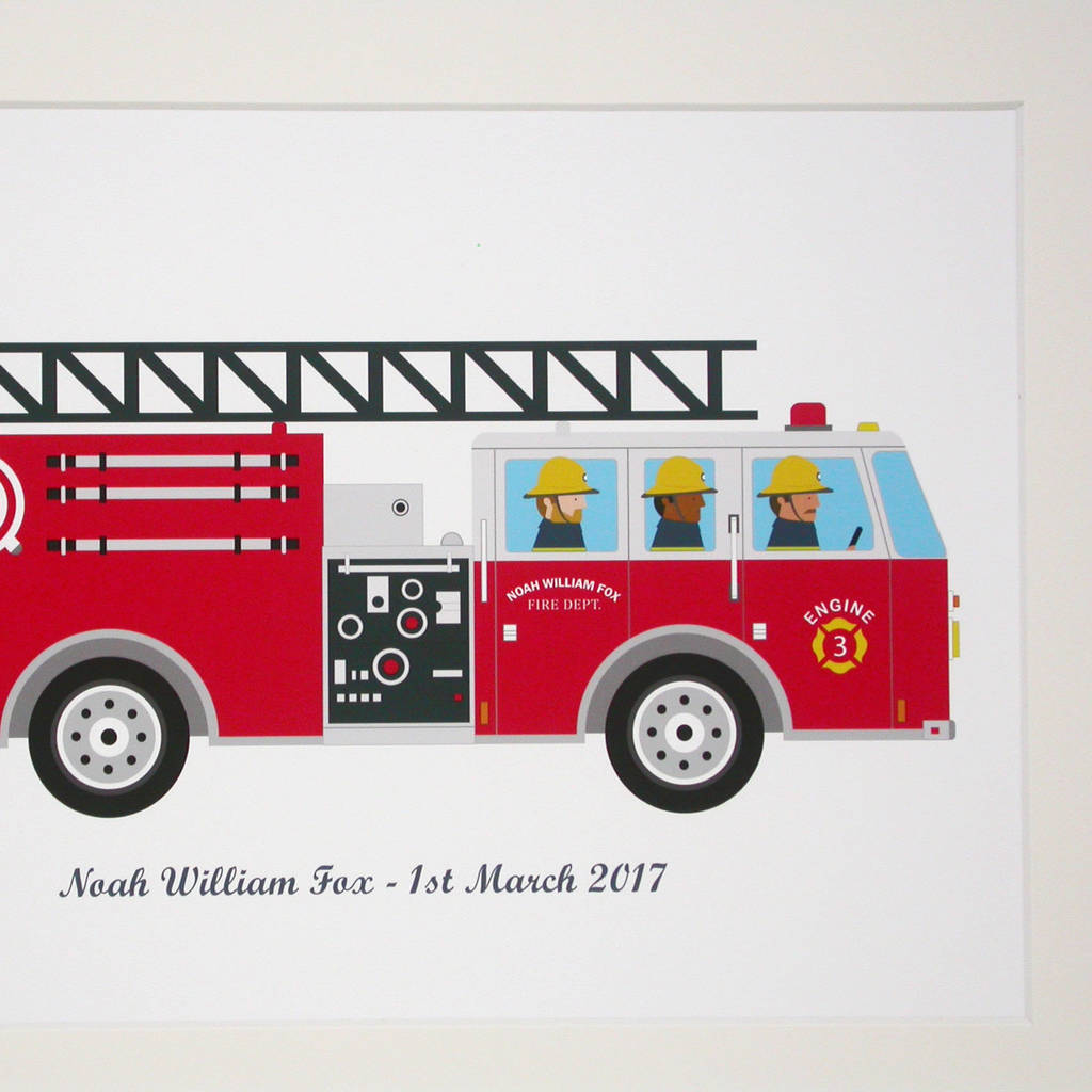 Personalised Children's Fire Engine Print By Moonglow Art ...