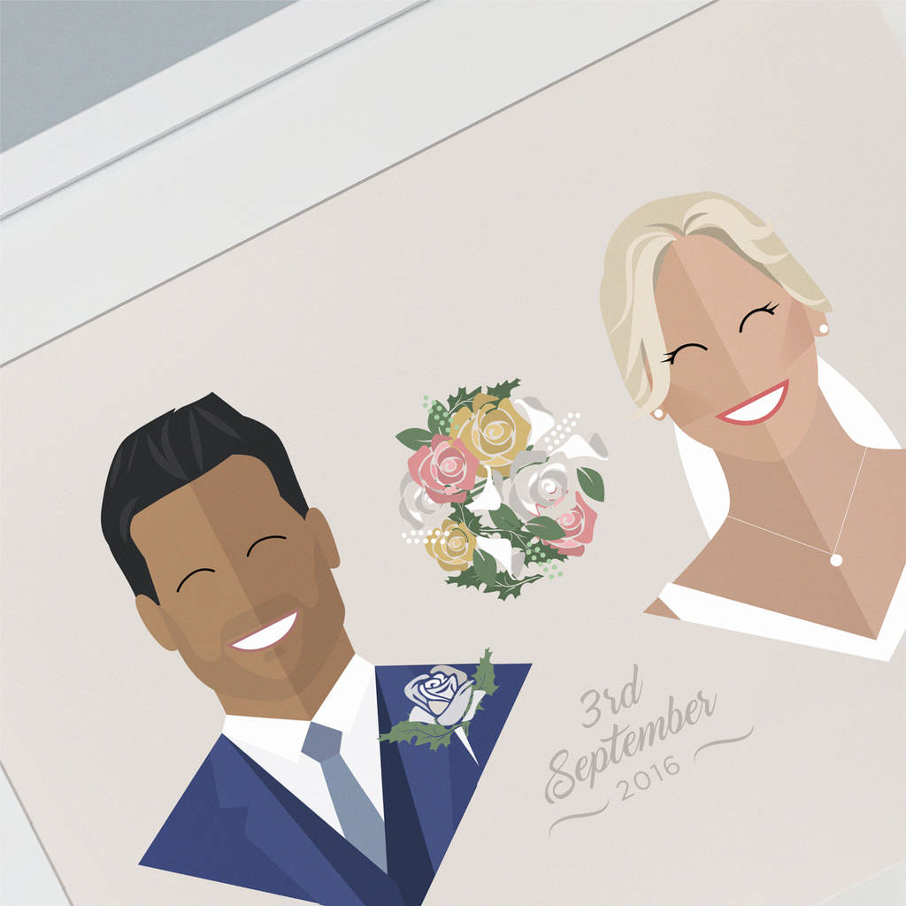 personalised wedding couple portrait print by faced ...