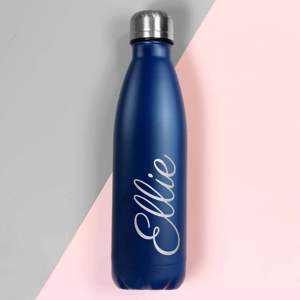 Personalised Blue Metal Insulated Drinks Bottle By Blackdown Lifestyle ...