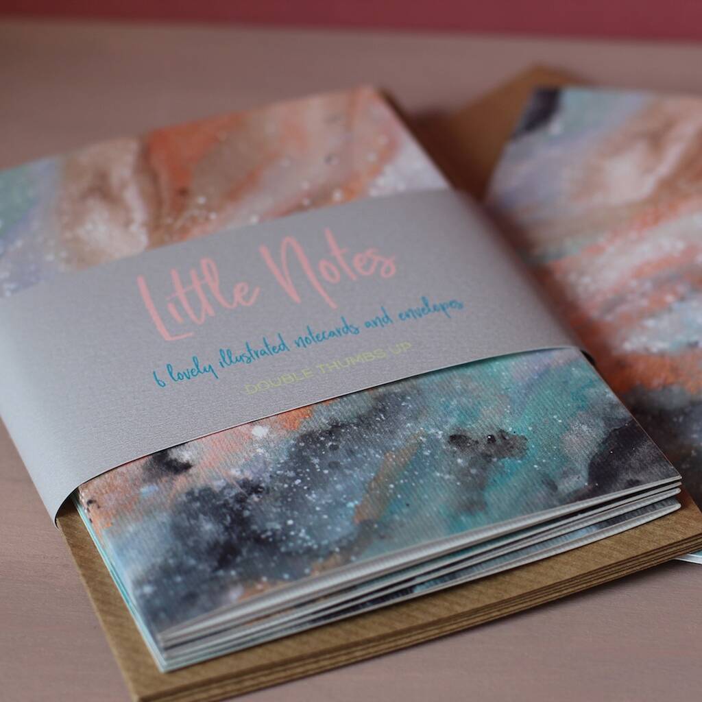 set of six watercolour notelets by double thumbs up ...