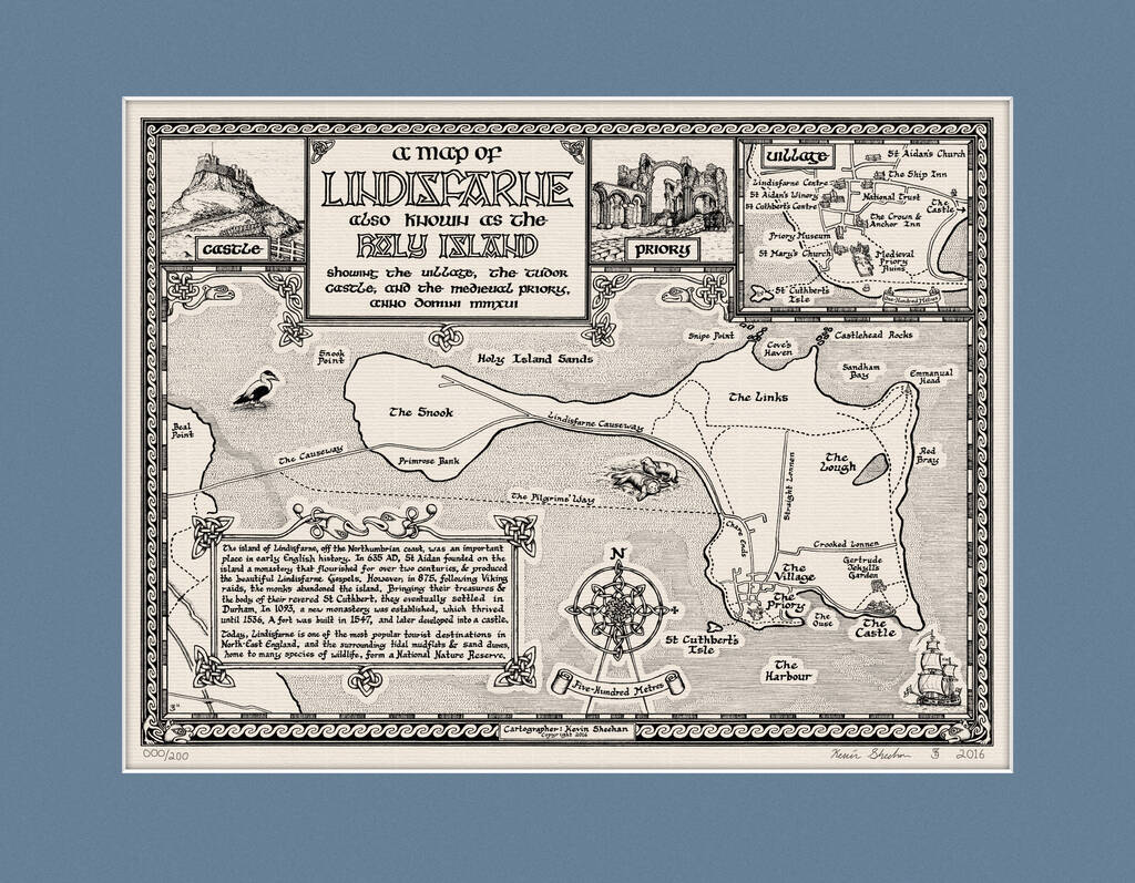 Lindisfarne Map Hand Drawn Fine Art Print By Manuscript Maps ...