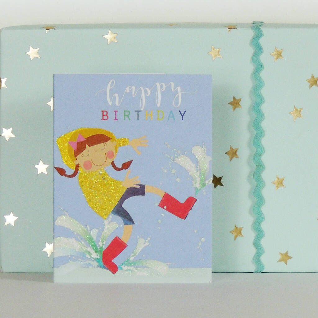 Mini Glittery Puddle Jumping Birthday Card By Kali Stileman Publishing ...