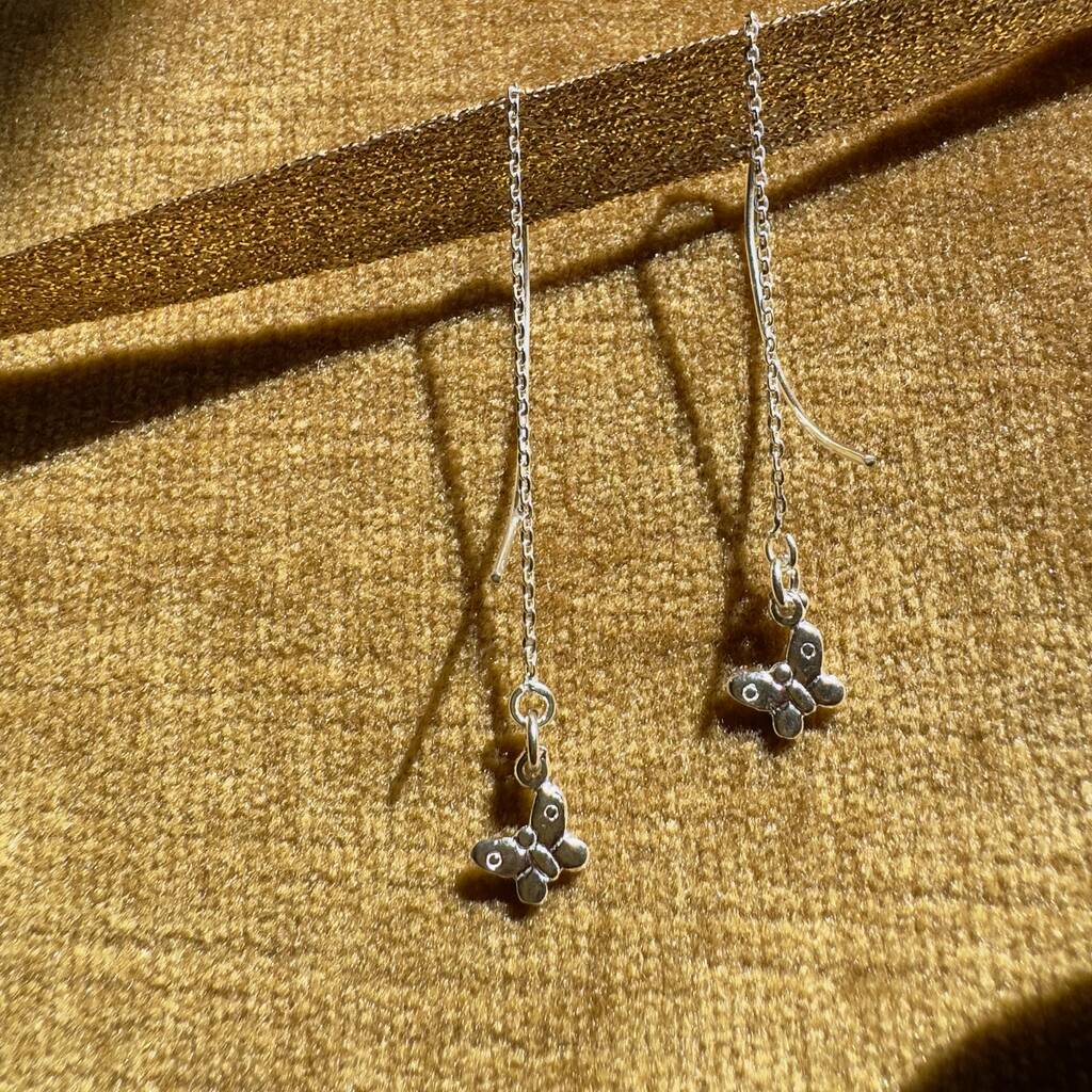 Sterling Silver Ear Threader Earrings With Butterflies By The London ...
